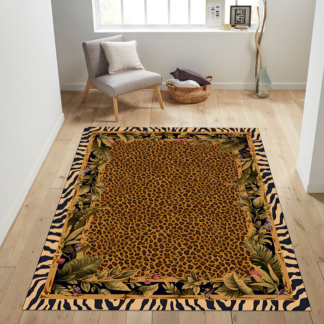 Leopard Rug, Leopard Skin Patterned, Leaf Rug, Animal Rug, Bedroom Rug ...
