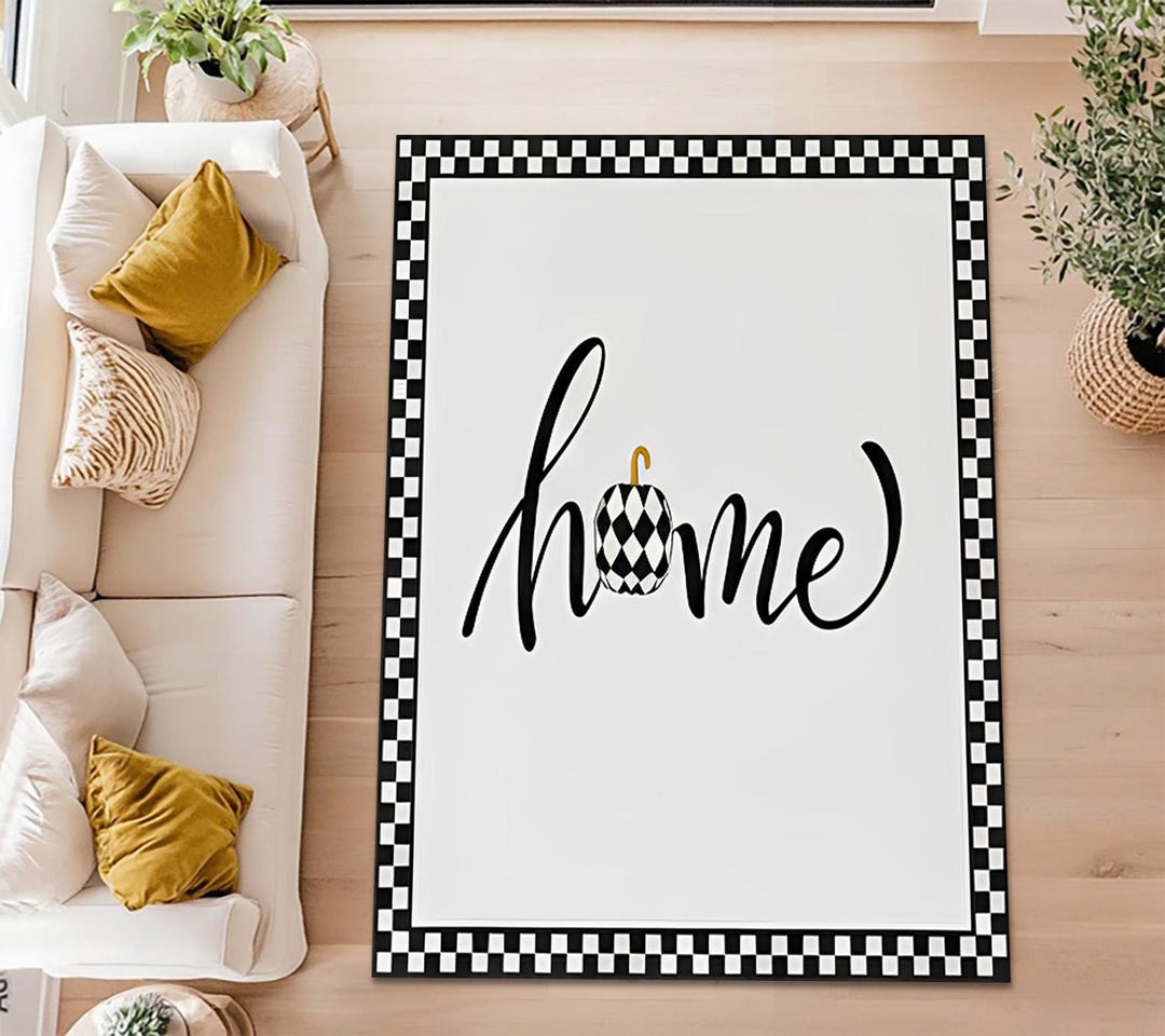 Checkerboard Accent Rug, Black and White Checkered Mat, Modern Home ...