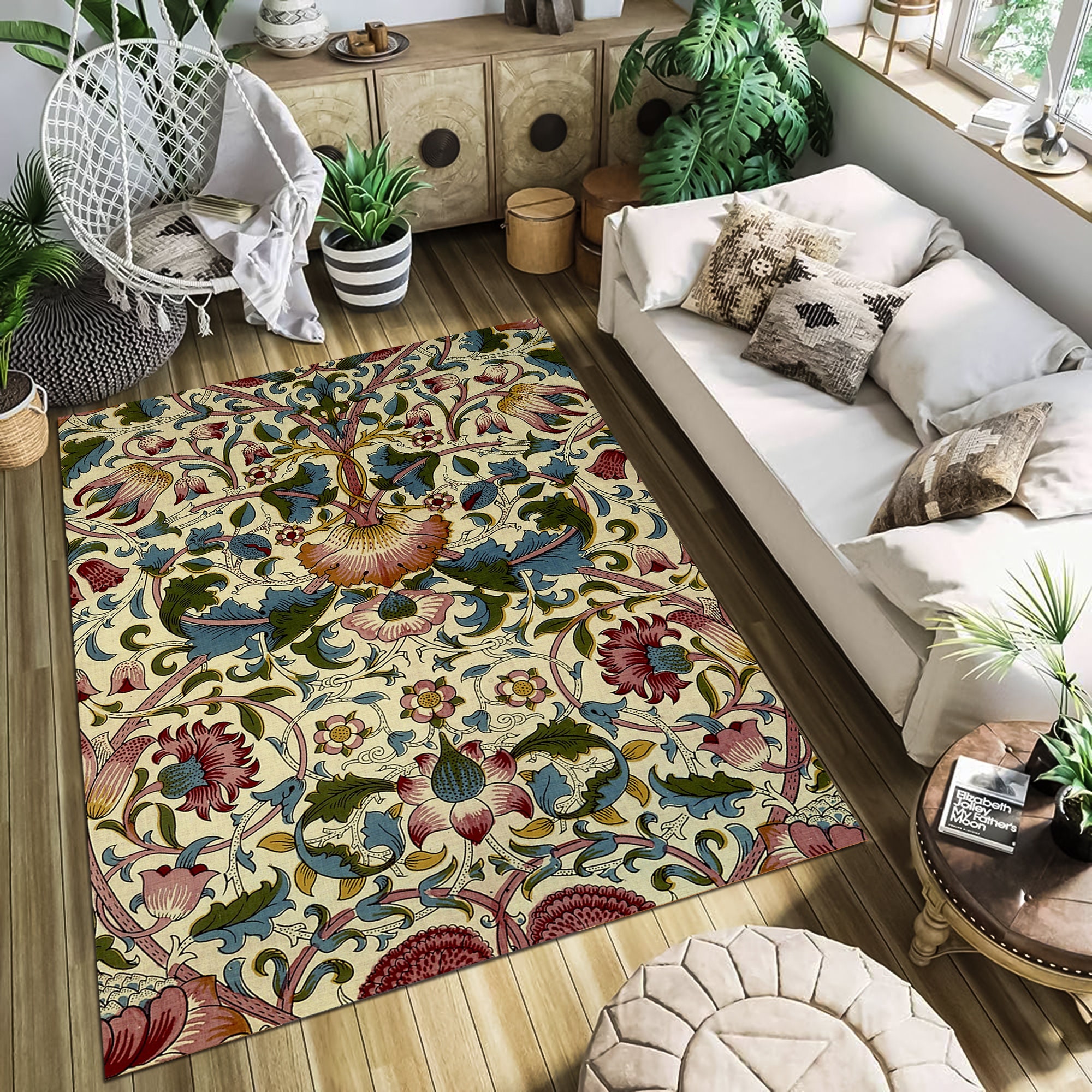Floral Area Rug: Modern Botanical Print, Non-slip, Machine Washable - Etsy