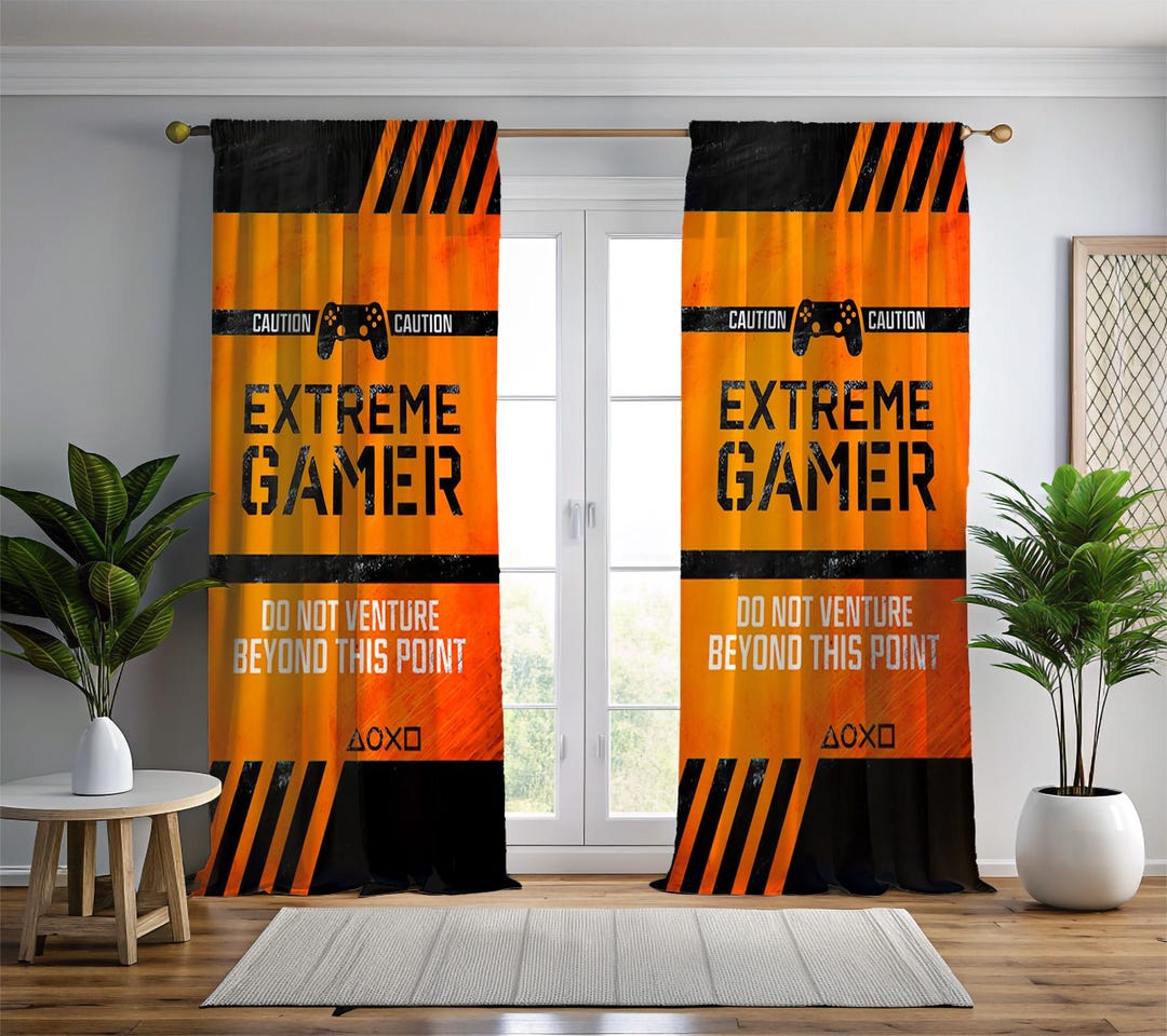 Extreme Gamer Curtain, Orange & Black Gaming Room Drapes - Etsy