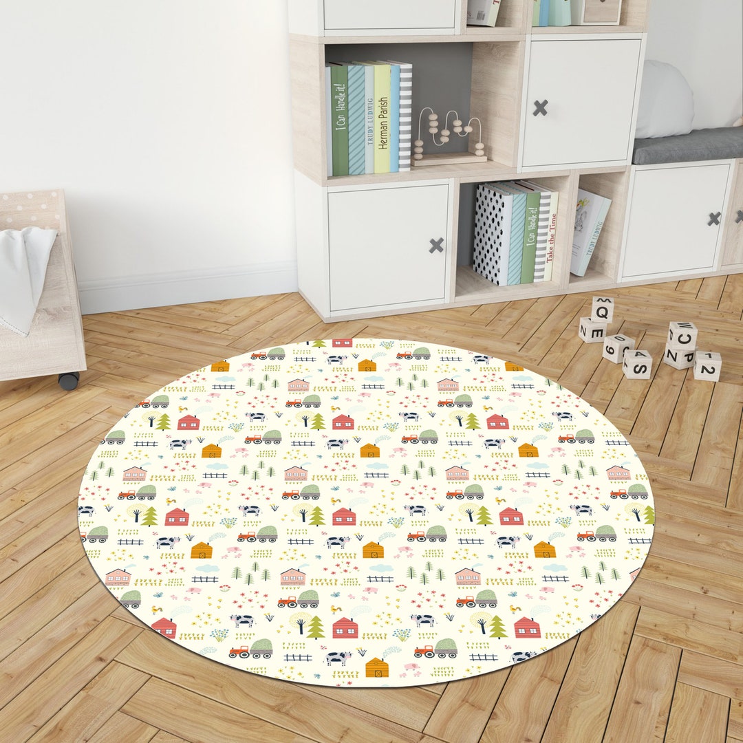 Farm Rug, Cow Rug, Pig Rug, Chicken Rug, Tractor Rug, Round Rug, Animal ...