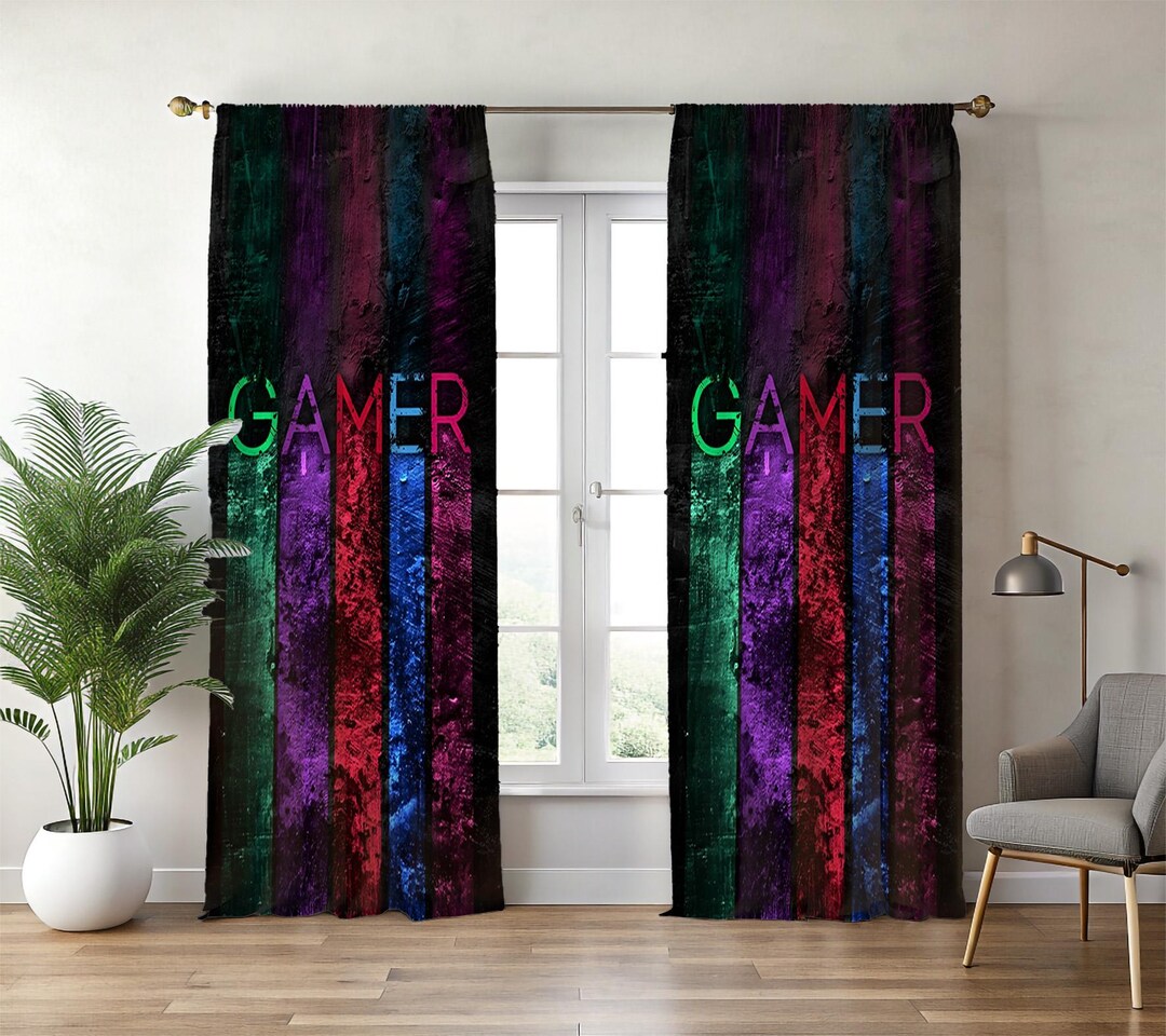 Gamer Curtain, Colorful Video Game Drapes, Playroom Decor - Etsy