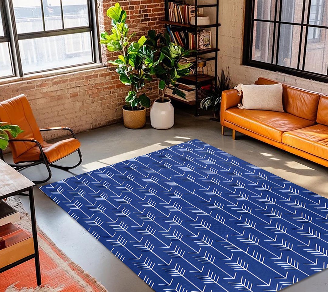 Blue Arrow Rug, White Chevron Accent, Modern Washable Floor Mat - Etsy