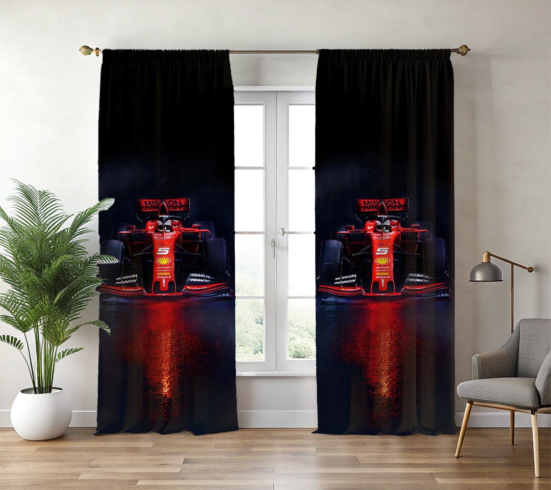 Formula 1 Racing Car Curtain, Sport Drapes, Man Cave Home Decor Curtain ...
