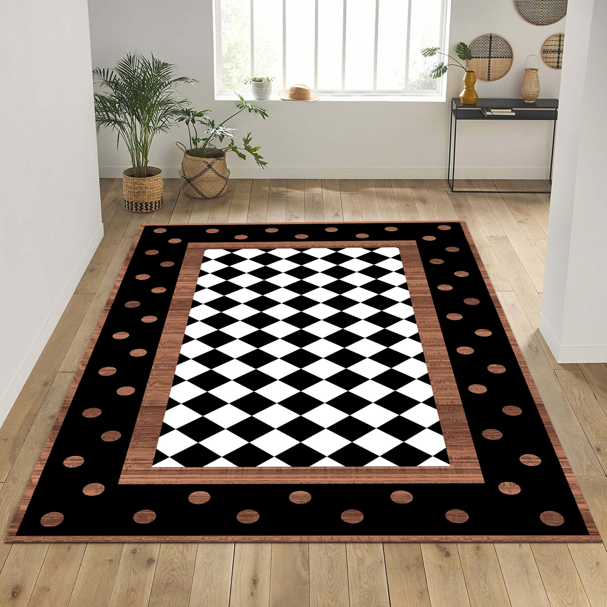Checkerboard Rug, Black and White Checkered Rug, Non Slip Modern Carpet ...