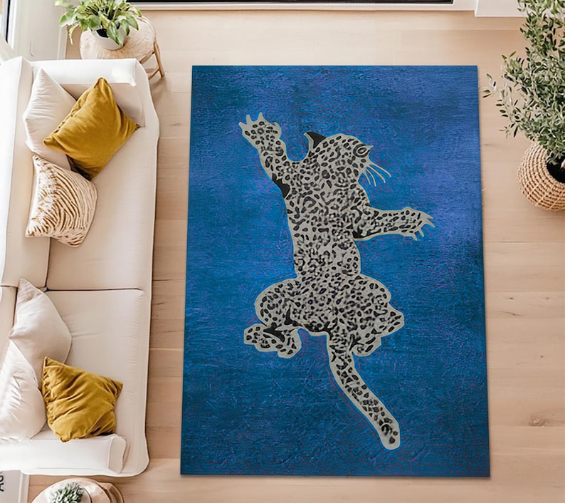 Blue Leopard Print Rug, Modern Non-slip Accent Carpet - Etsy