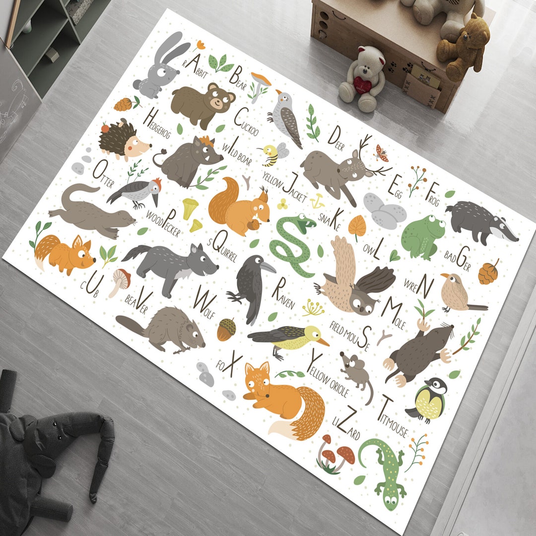 Educational Newborn Rug, Alphabet Rectangular Toddler Carpet, Animals ...