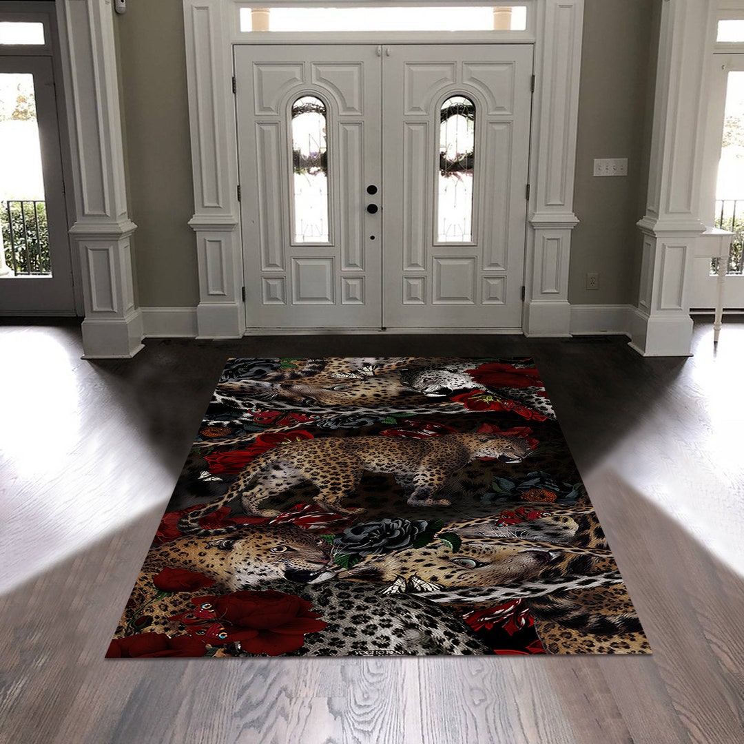 Rose Rug, Leopard Rug, Animal Rug, Bedroom Rug, Living Room Rug ...