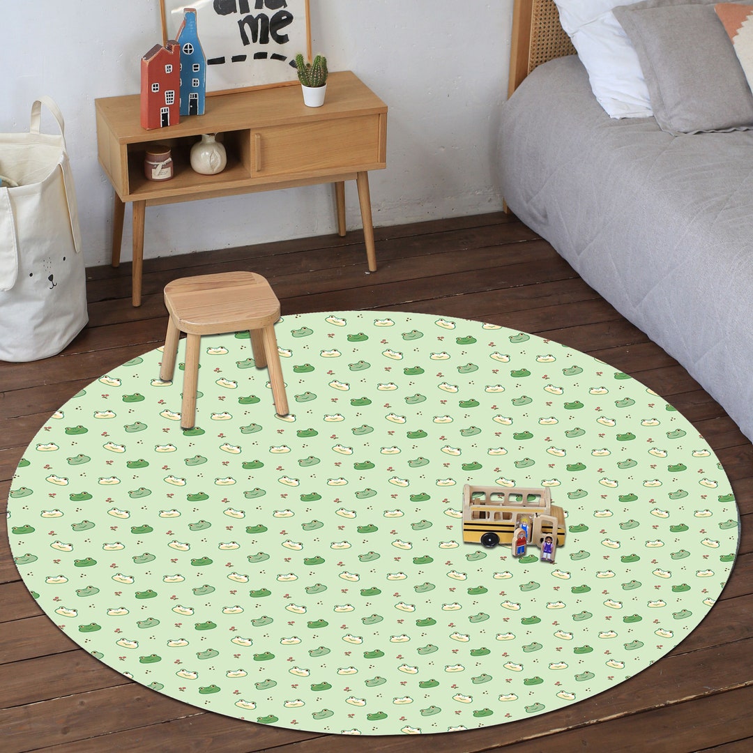 Frog Rug, Cute Rug, Cherry Rug, Green and White Rug, Round Rug, Animal ...