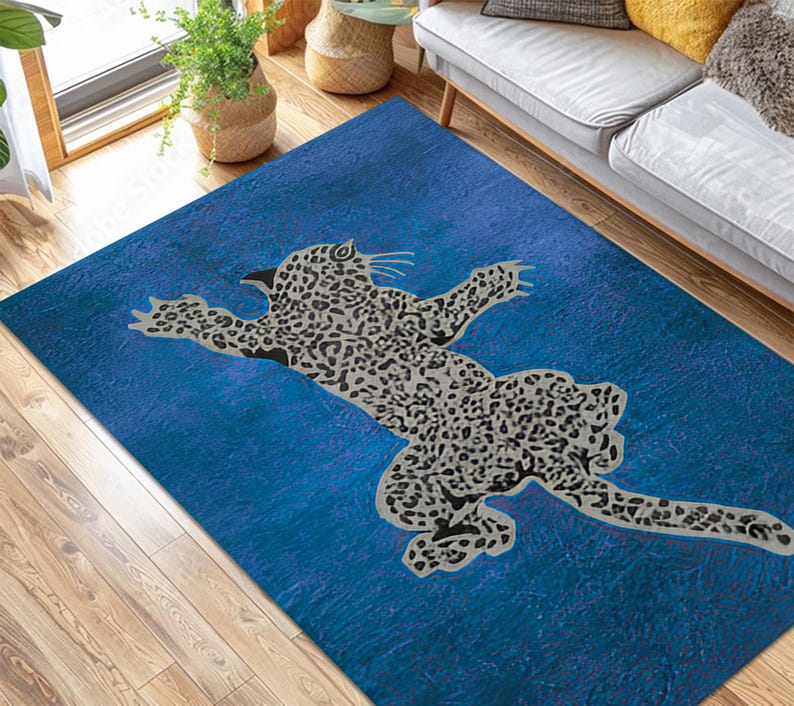 Blue Leopard Print Rug, Modern Non-slip Accent Carpet - Etsy