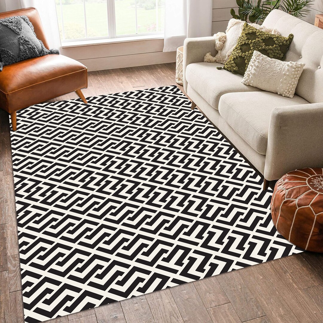 Zigzag Rug, Living Room Rug, Black and White Rug, Geometric Rug, Area ...