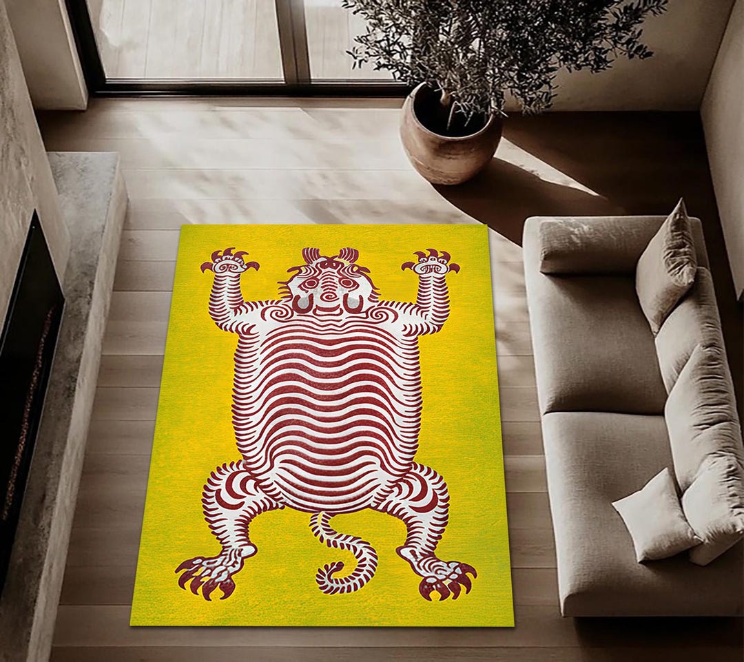 Tribal Zebra Stripe Rug, Yellow Living Room Carpet - Etsy