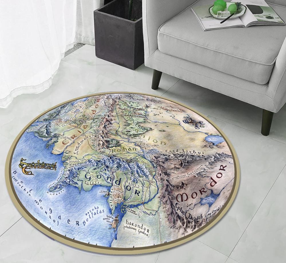 Middle Earth Map Round Rug, LOTR Decor - Etsy