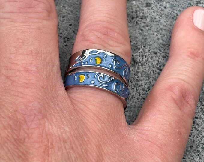 Adjustable Starry Night Van Gogh Inspired Stye Couple Ring, Cute ...