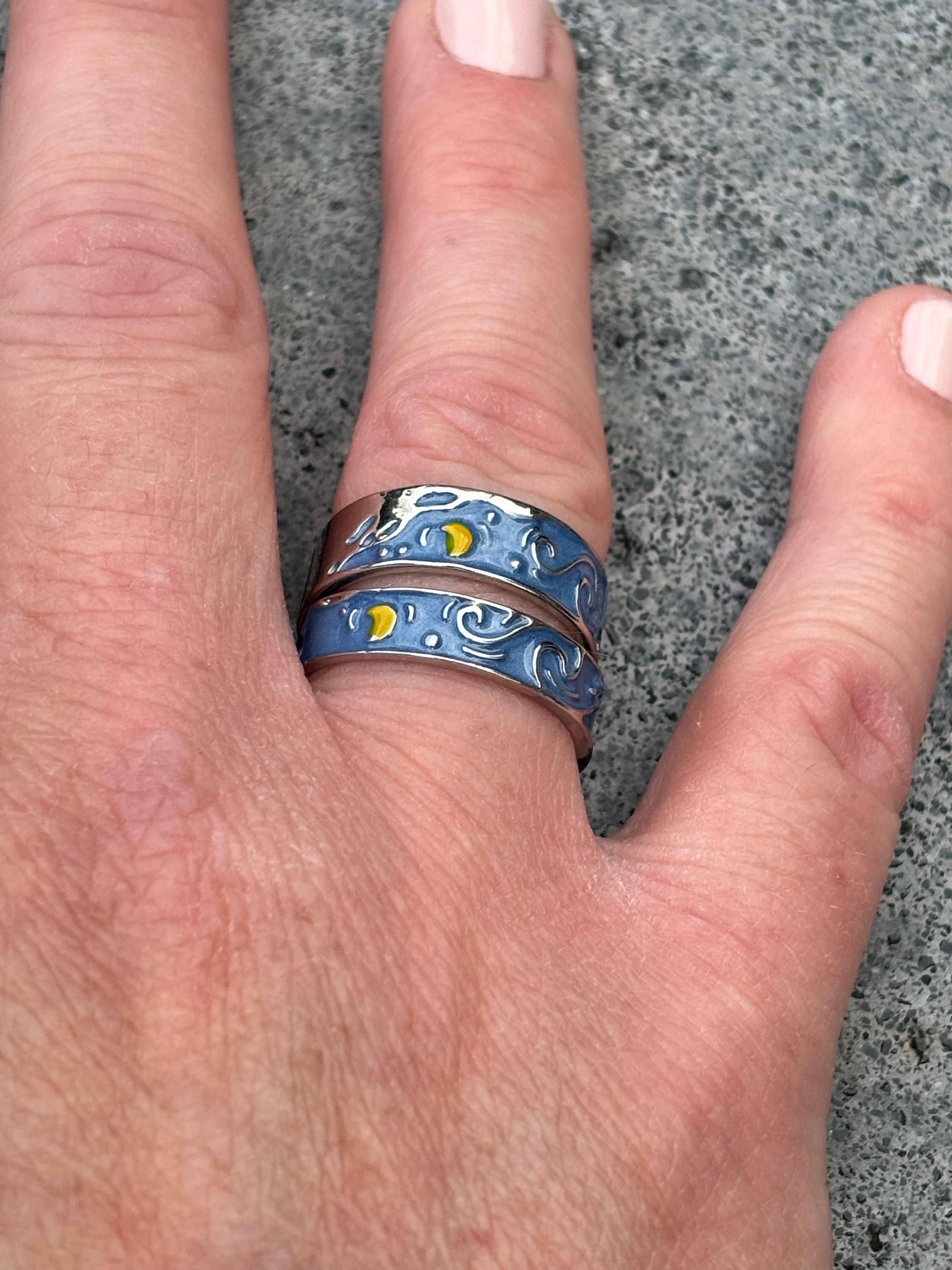Adjustable Starry Night Van Gogh Inspired Stye Couple Ring, Cute ...