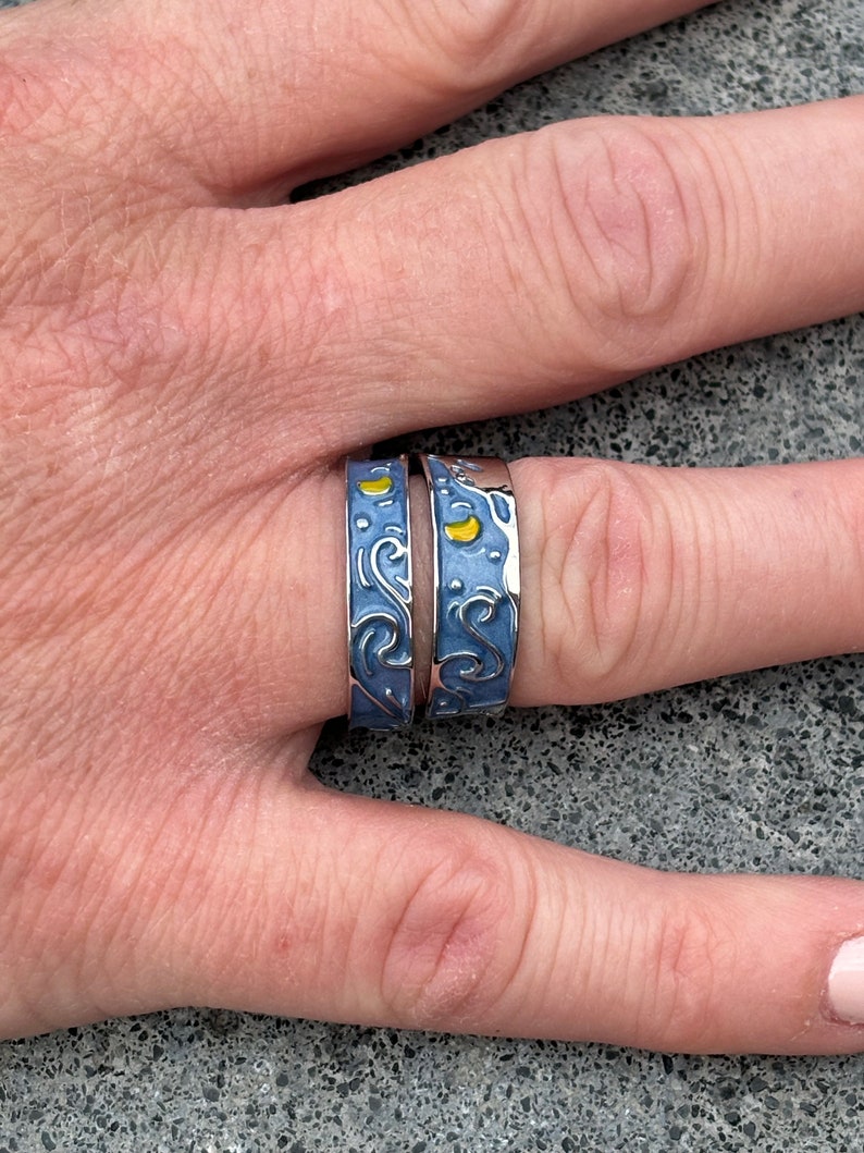 Adjustable Starry Night Van Gogh Inspired Stye Couple Ring, Cute ...
