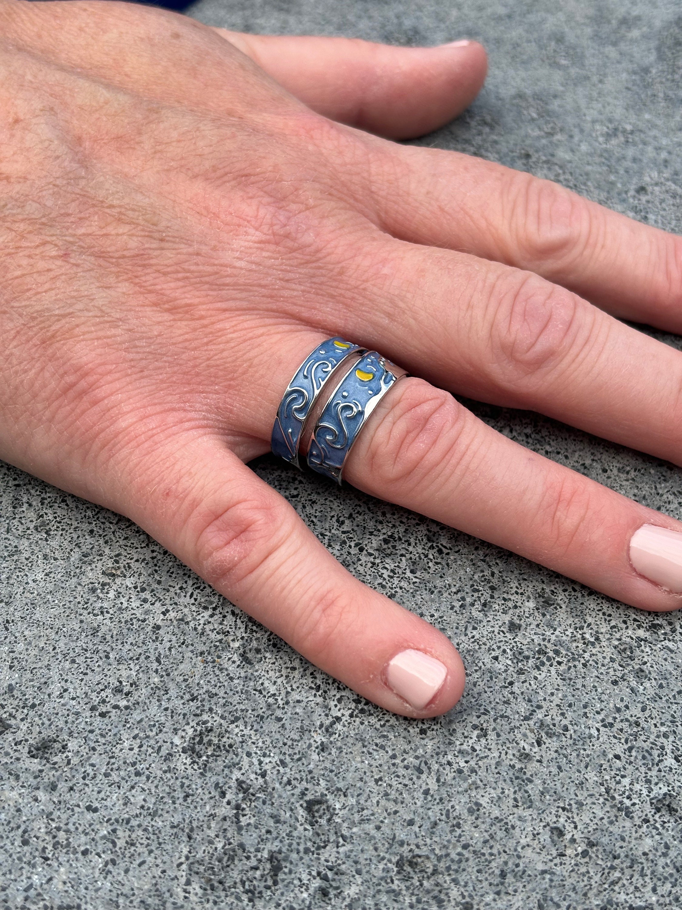 Adjustable Starry Night Van Gogh Inspired Stye Couple Ring, Cute ...