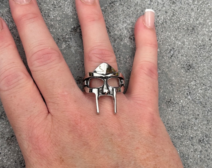 MF DOOM Ring, Silver Steel Dr DOOM, Mens Silver Gladiator Ring, Rapper ...