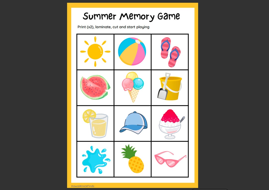 Summer Memory Game Worksheet in Colorful - Etsy