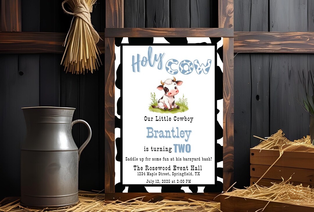 Holy Cow [name] is Turning [number] Birthday Invitation | Blue Cow ...