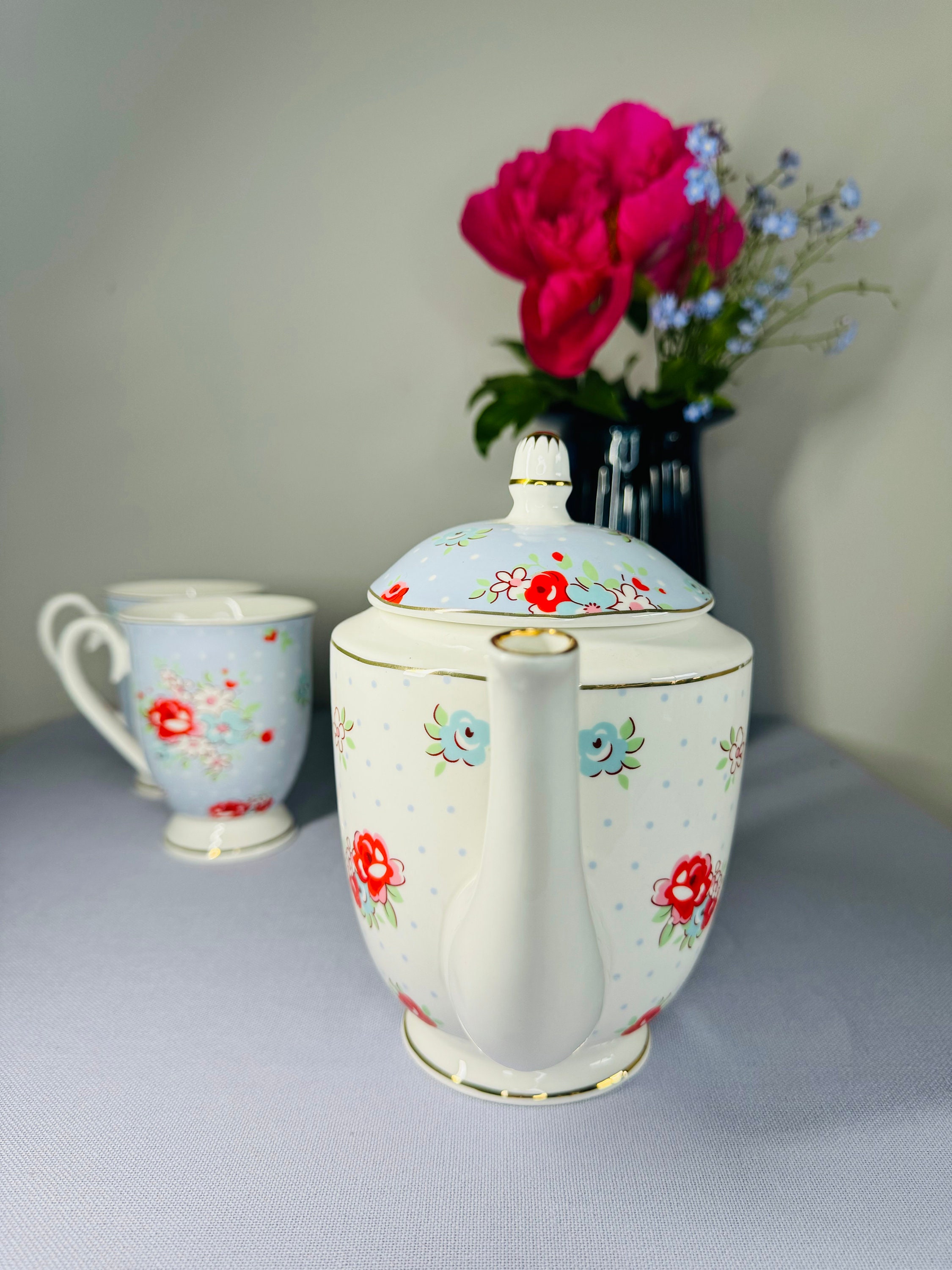 Grace Teaware Bone China Katie Rose Blue Coffee/tea Pot and Cups - Etsy