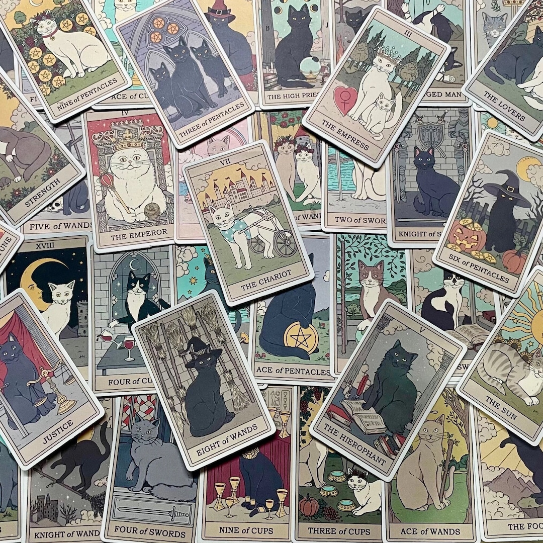Tarot Card Cat Stickers: Mystical Feline Vinyl Decals - Etsy