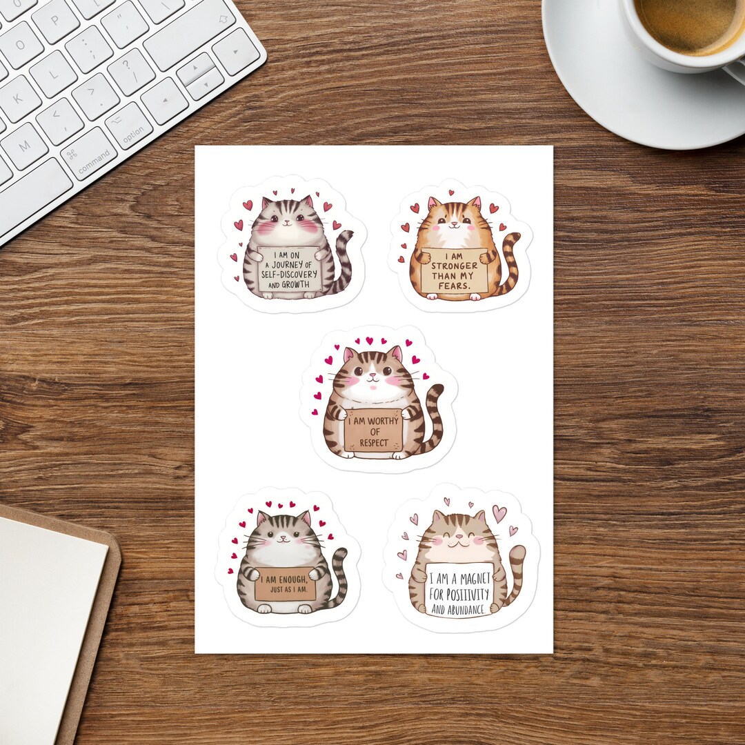 Positive Affirmation Cats Sticker Sheet of 5 Stickers Set A - Etsy