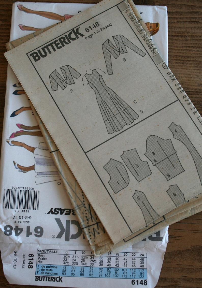 Vintage 1990s Butterick Classics Fast & Easy Sewing Pattern 6148 ...