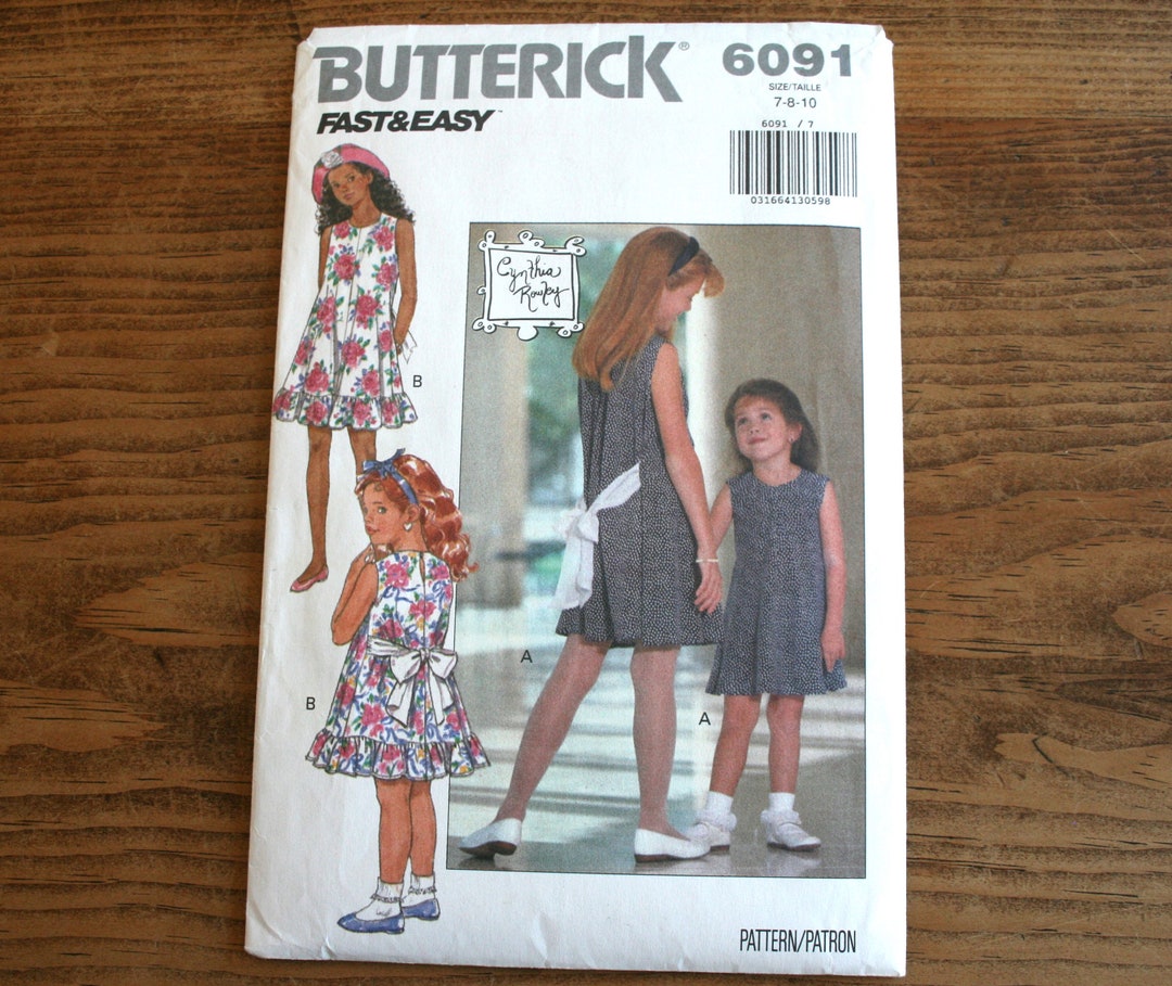 Vintage 90s Butterick 6091 Girl's Dress Sewing Pattern (sizes 7-8-10 ...
