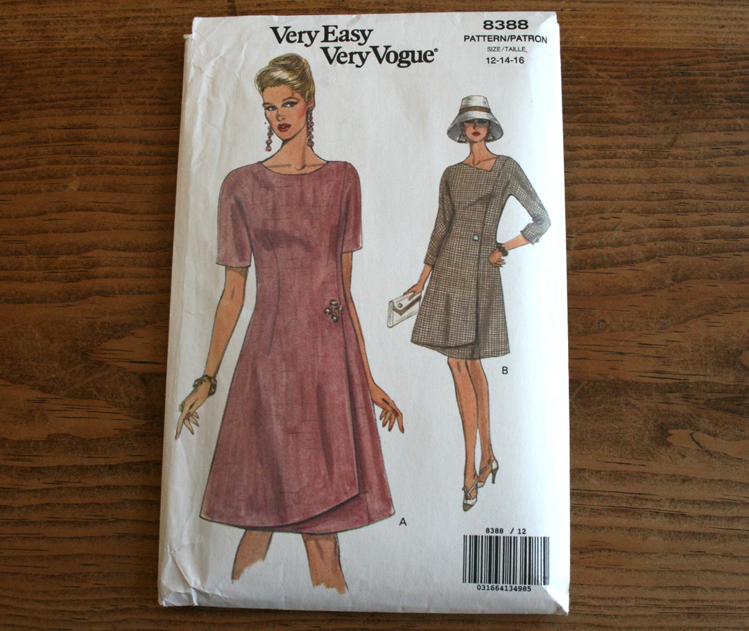 Vintage 90s Vogue 8388 Sewing Pattern: A-line Faux Wrap Dress (sizes 12 ...