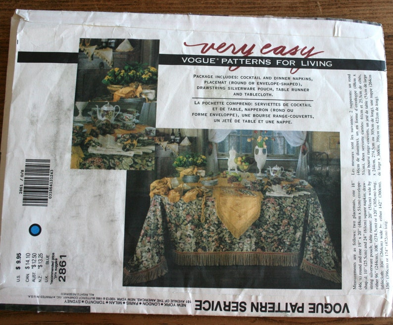 Vintage Vogue Table Linens Sewing Pattern: Bebe Winkler 2861 - Etsy