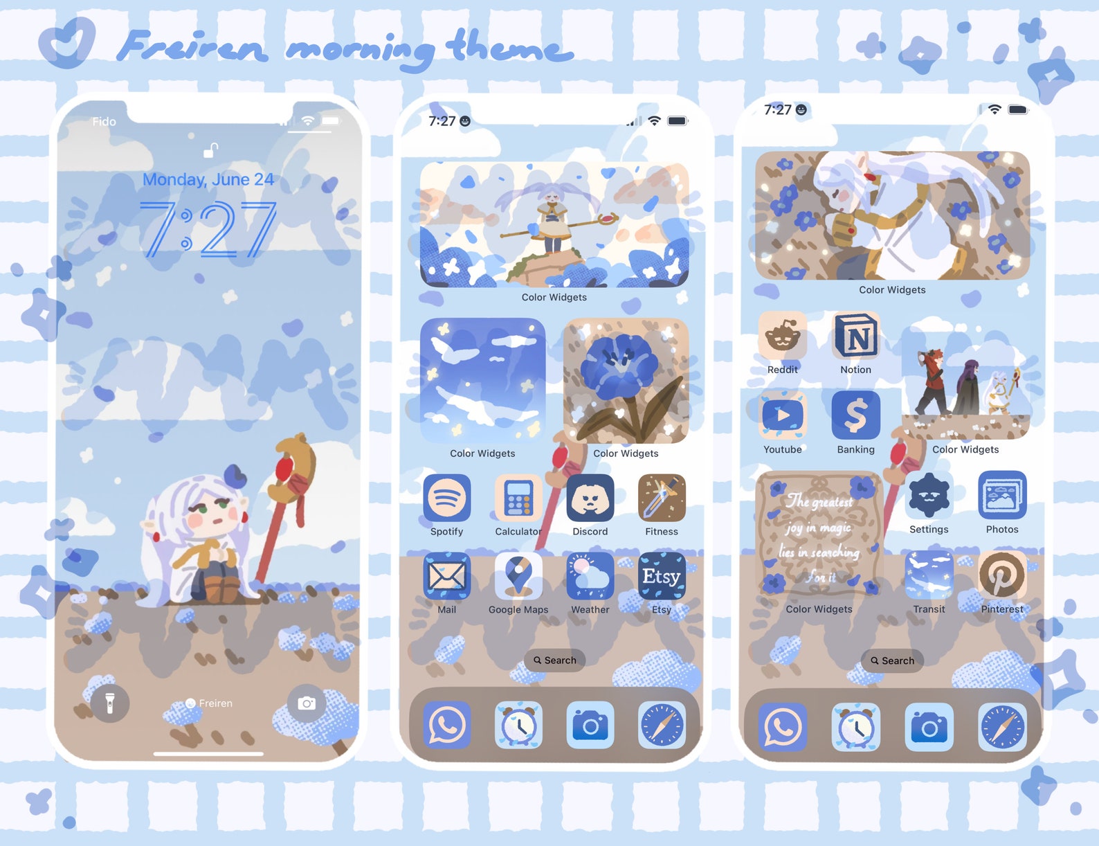 Pastel Blue Freiren Phone Theme | Aesthetic Ios App Icons, Cute Pastel ...