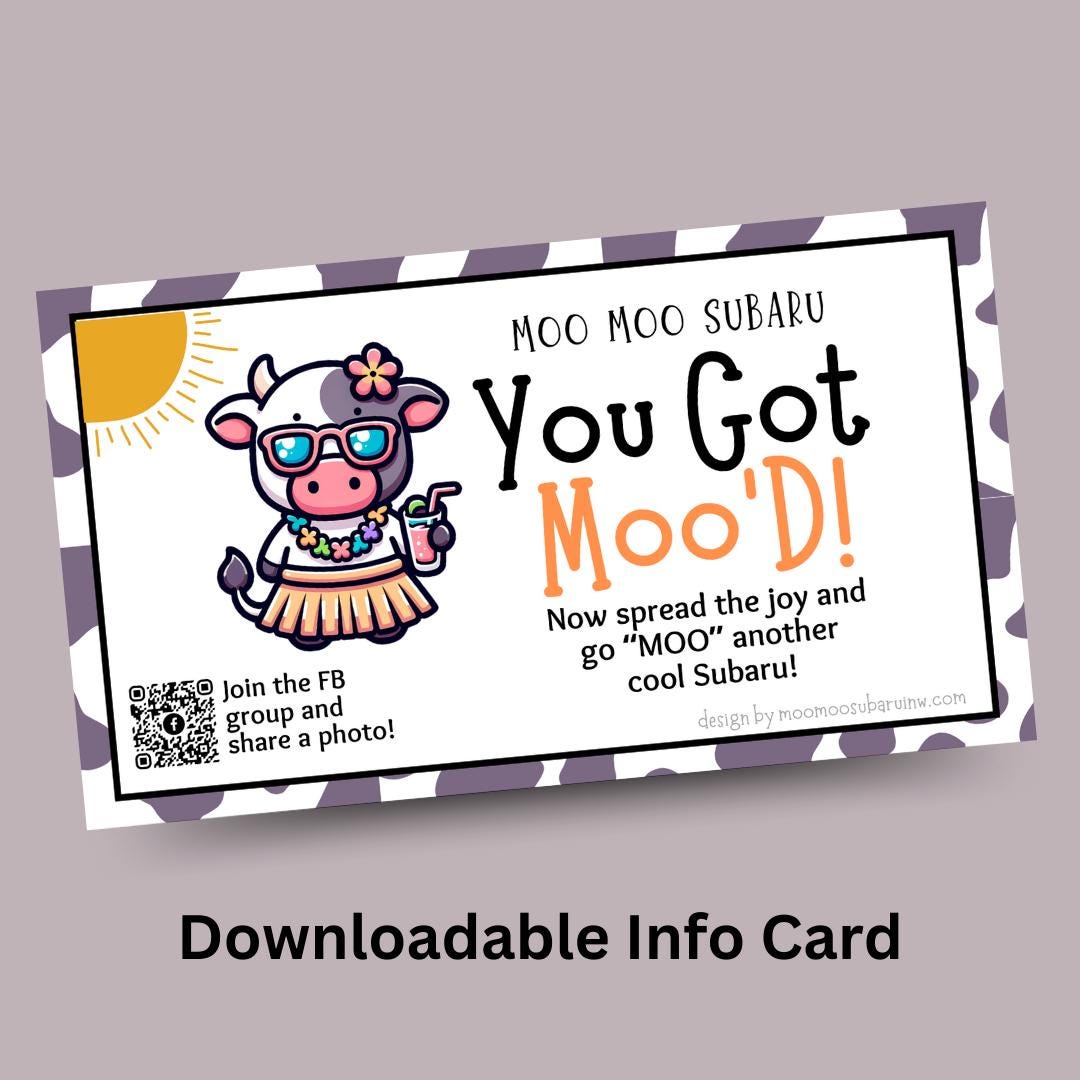 Moo Moo Subaru - Hula Moo Downloadable Info Card *single Sided - Etsy