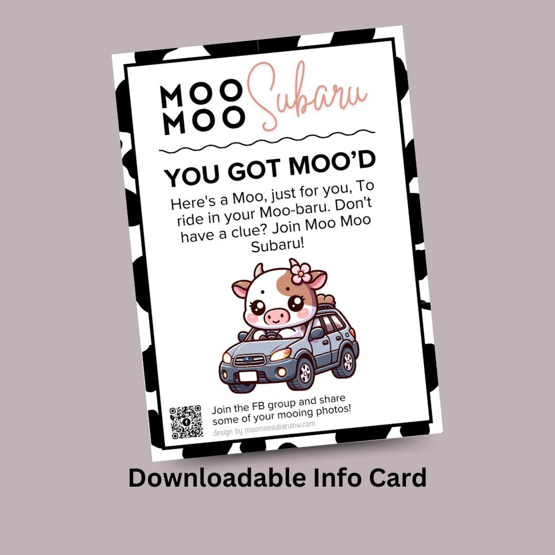 Moo Moo Subaru - Outback Moo Downloadable Info Card *single Sided - Etsy