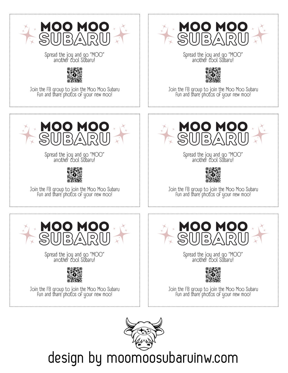 Moo Moo Subaru - Subamoo Driving - Downloadable Info Card Double Sided ...