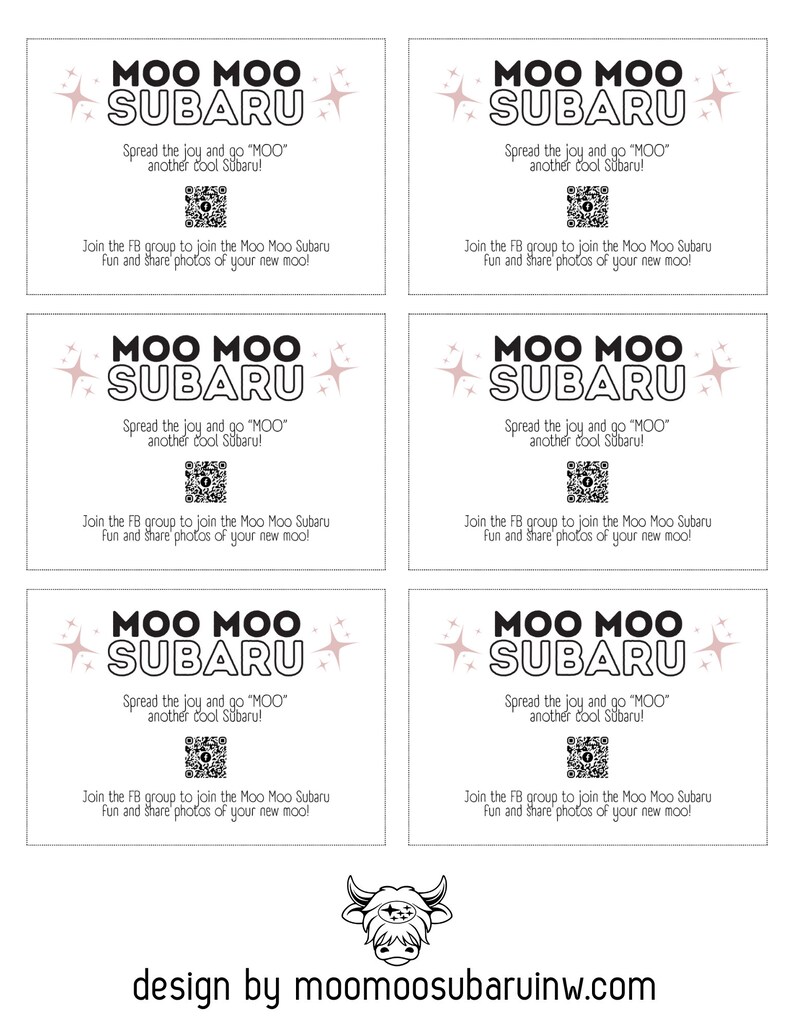 Moo Moo Subaru - Subamoo Driving - Downloadable Info Card Double Sided ...
