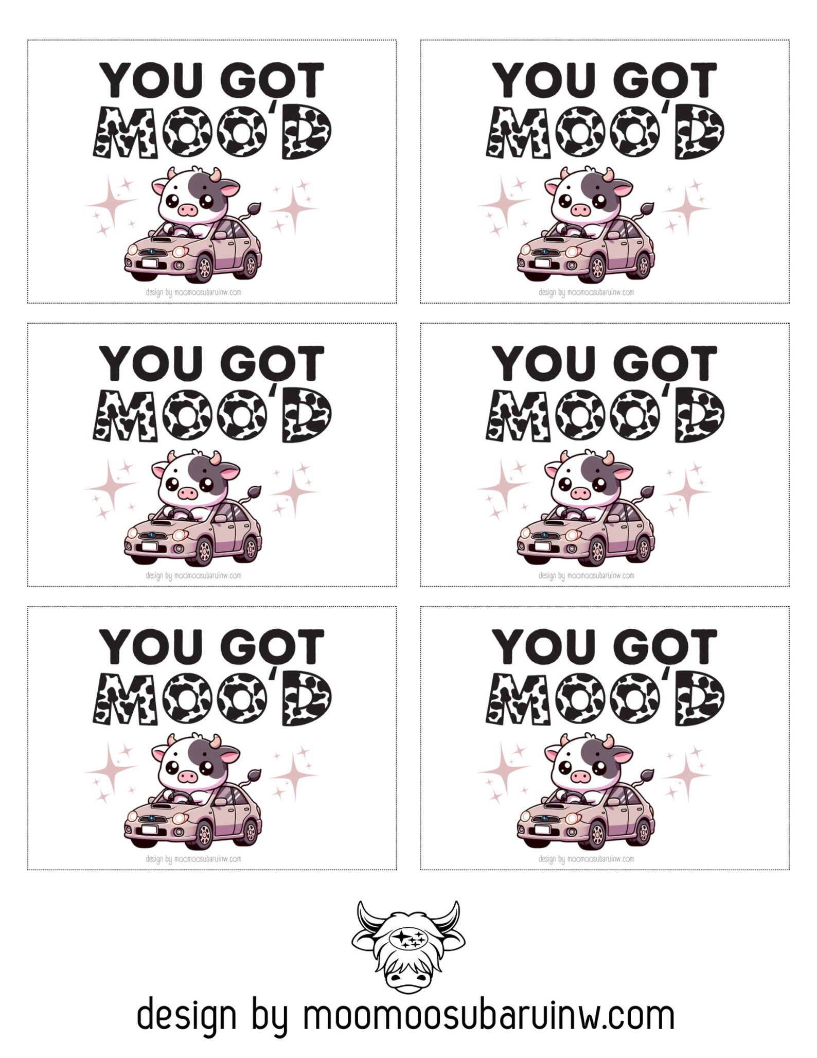 Moo Moo Subaru - Subamoo Driving - Downloadable Info Card Double Sided ...