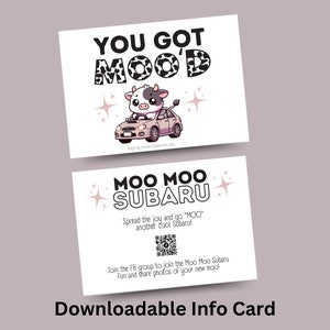 Moo Moo Subaru - Subamoo Driving - Downloadable Info Card Double Sided ...