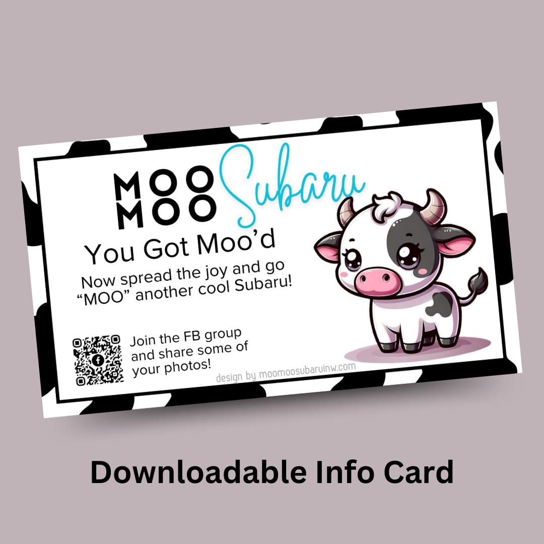 Moo Moo Subaru - Cute Baby Moo Downloadable Info Card *single Sided - Etsy