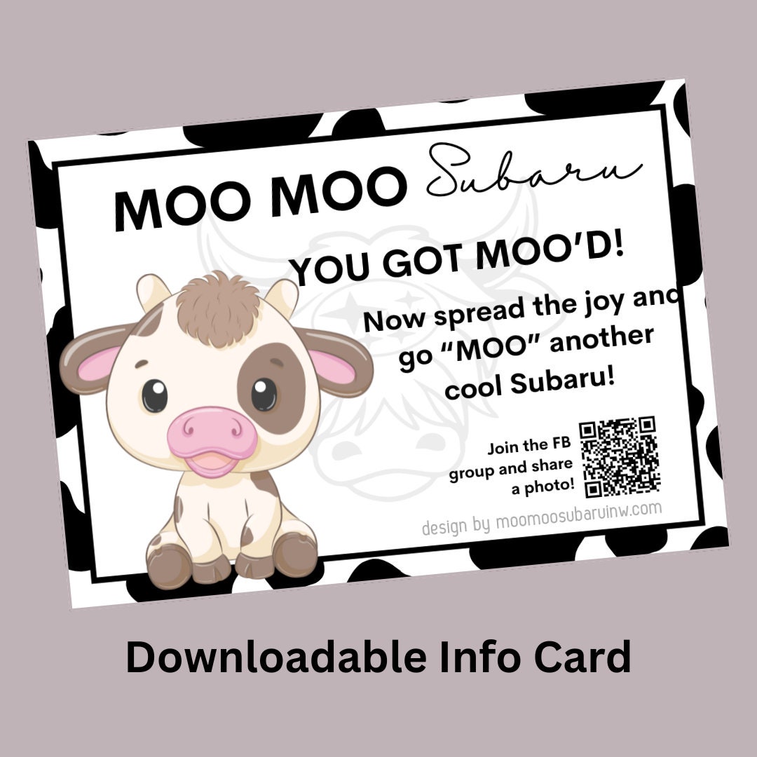 Moo Moo Subaru Cute Cow Downloadable Info Cards - Etsy