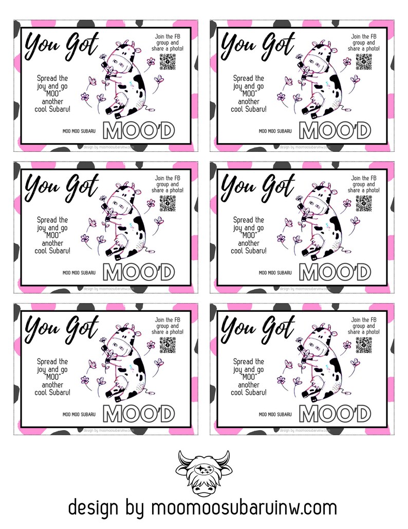 Moo Moo Subaru - Moo With Flowers Downloadable Info Card *single Sided ...