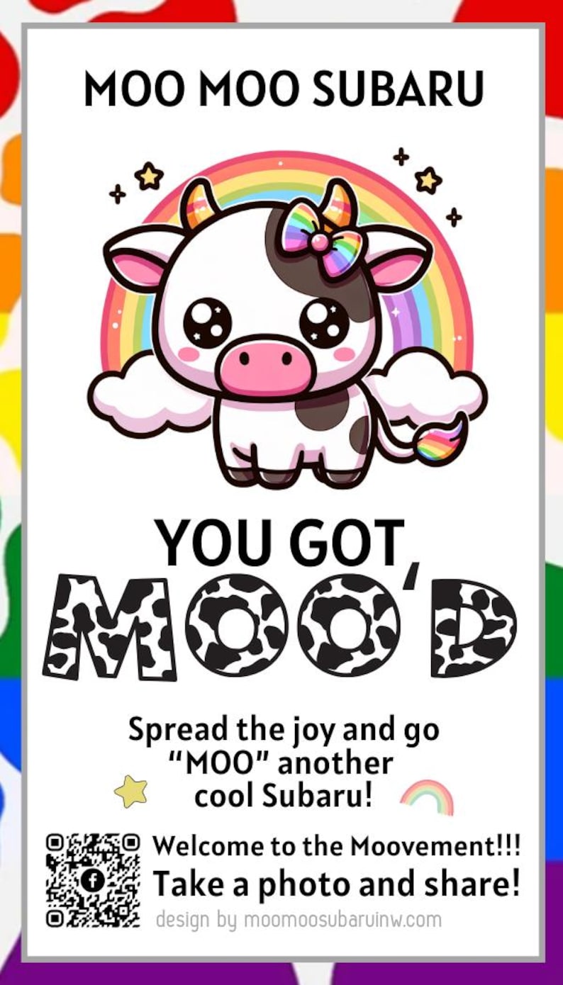Moo Moo Subaru - Rainbow Moo - Downloadable Info Card - Business Card ...