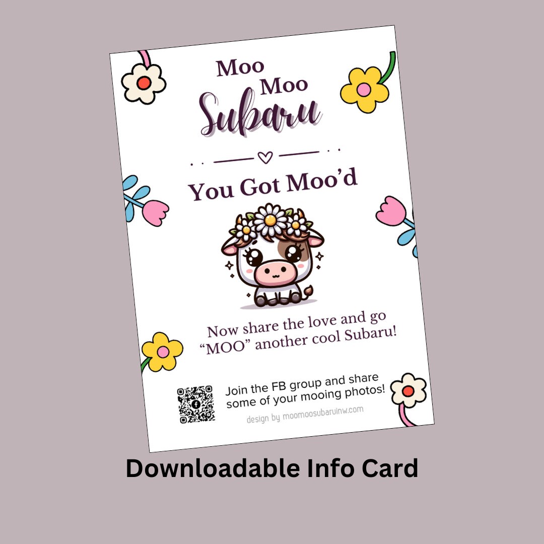 Moo Moo Subaru - Daisy Moo Downloadable Info Card *single Sided - Etsy