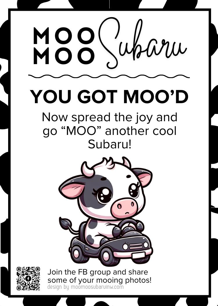 Moo Moo Subaru - Driving Moo Downloadable Info Card *single Sided - Etsy