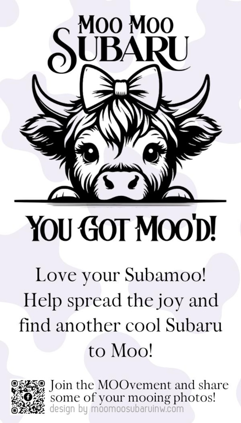 Moo Moo Subaru - Highland Moo - Downloadable Info Card - Business Card ...