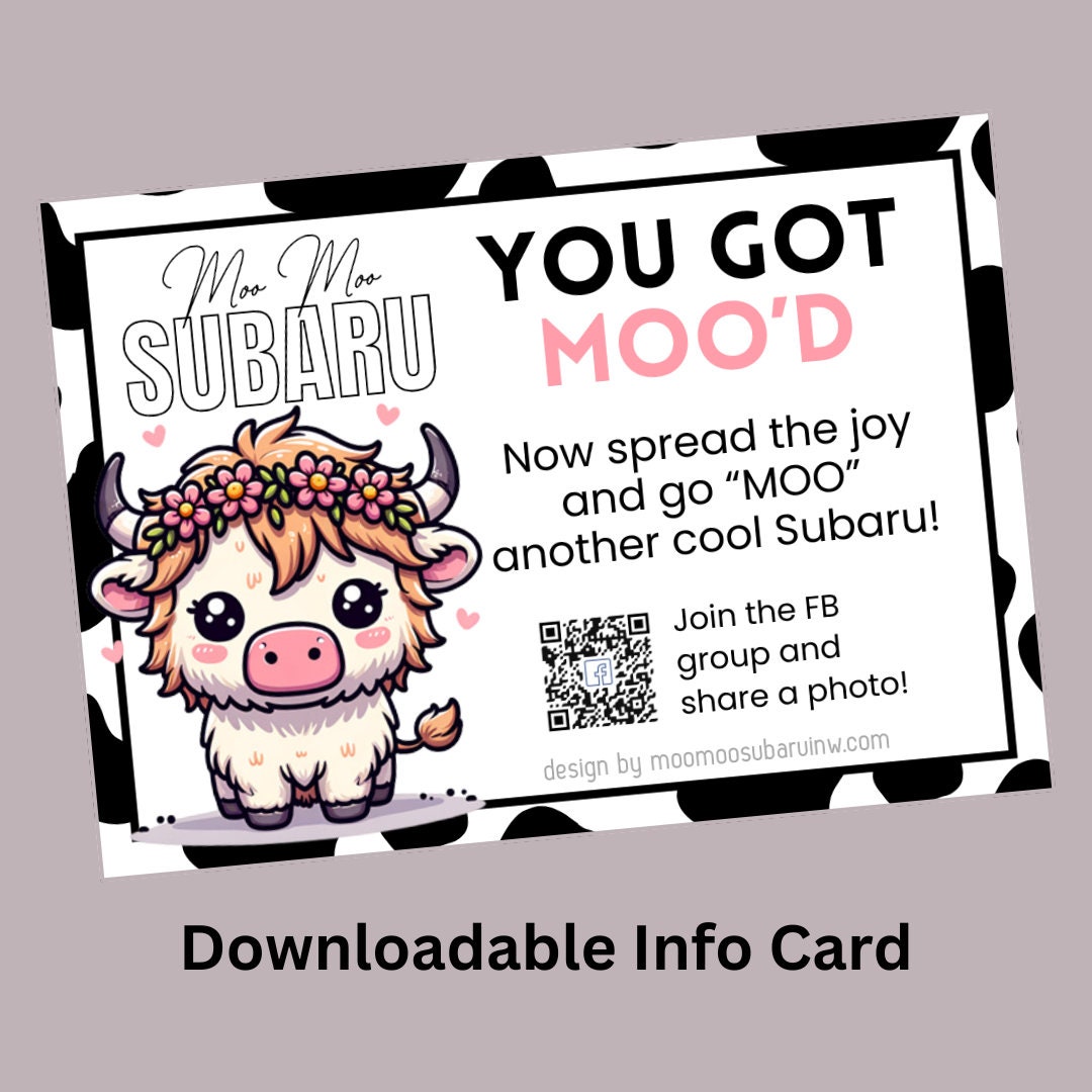 Moo Moo Subaru - Highland Cute Cow Downloadable Info *single Sided - Etsy