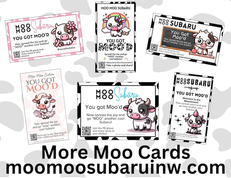 Moo Moo Subaru - Highland Cute Cow Downloadable Info *single Sided - Etsy