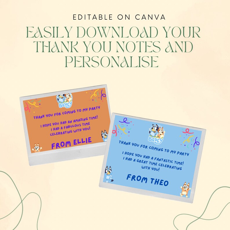 Bluey Thank You Notes Birthday Party Editable Templates - Etsy