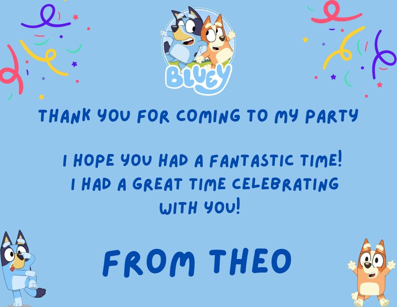Bluey Thank You Notes Birthday Party Editable Templates - Etsy