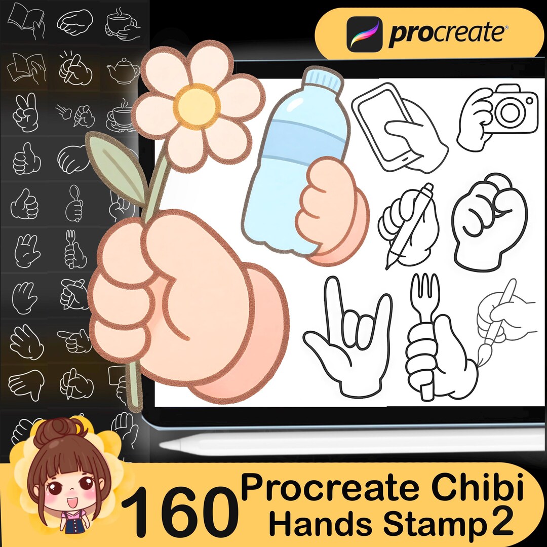 160 Procreate Chibi Hands Stamp Set2, Procreate Chibis Cartoon Hand ...